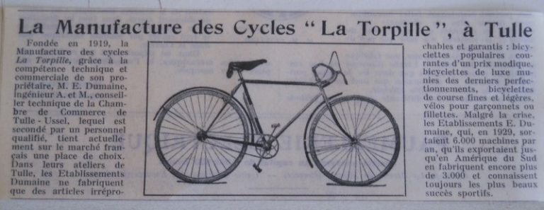 MANUFACTURE DE CYCLES E. DUMAINE / CYCLES LA TORPILLE / CYCLES GUIGNARD ...
